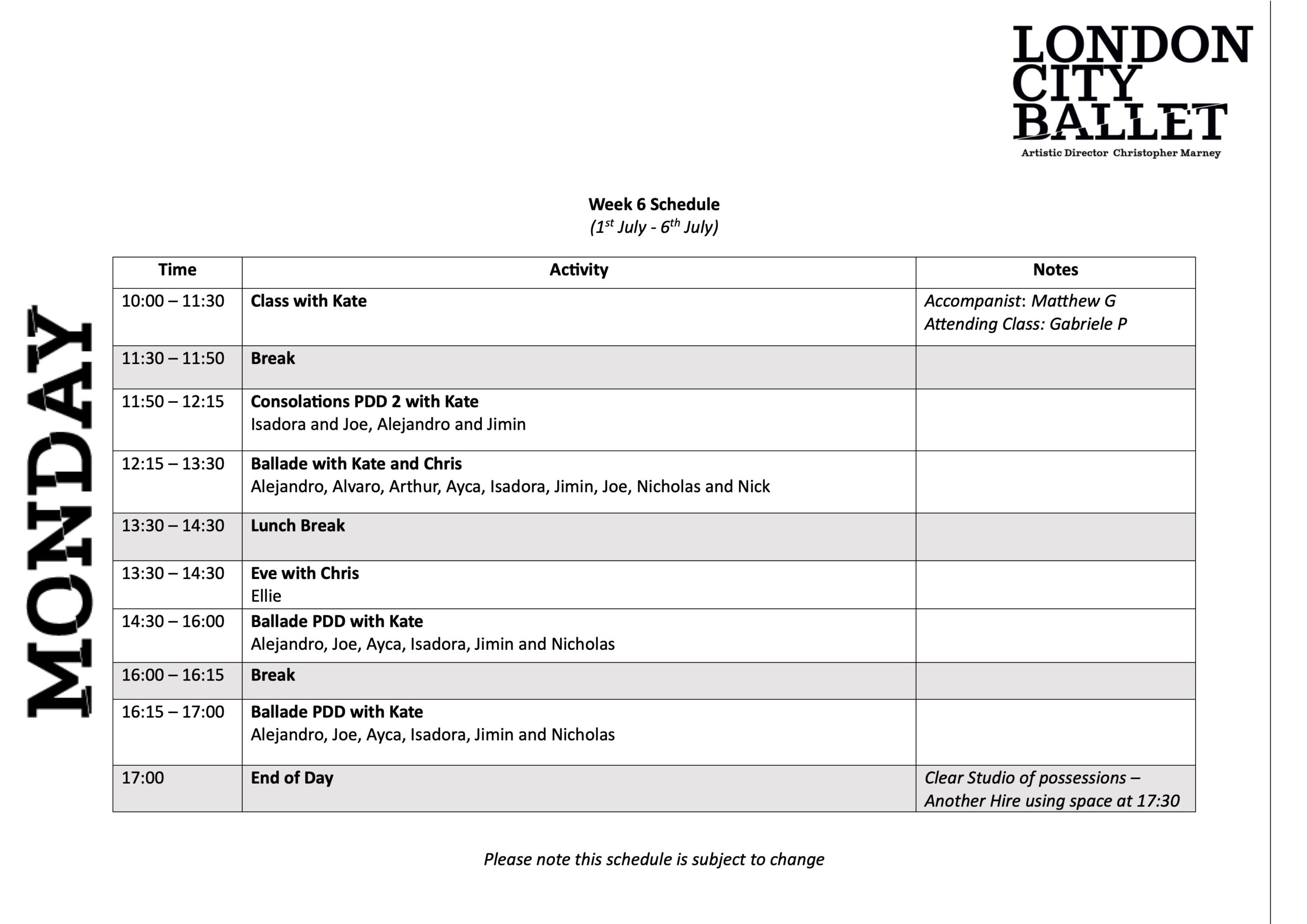 Schedule | London City Ballet