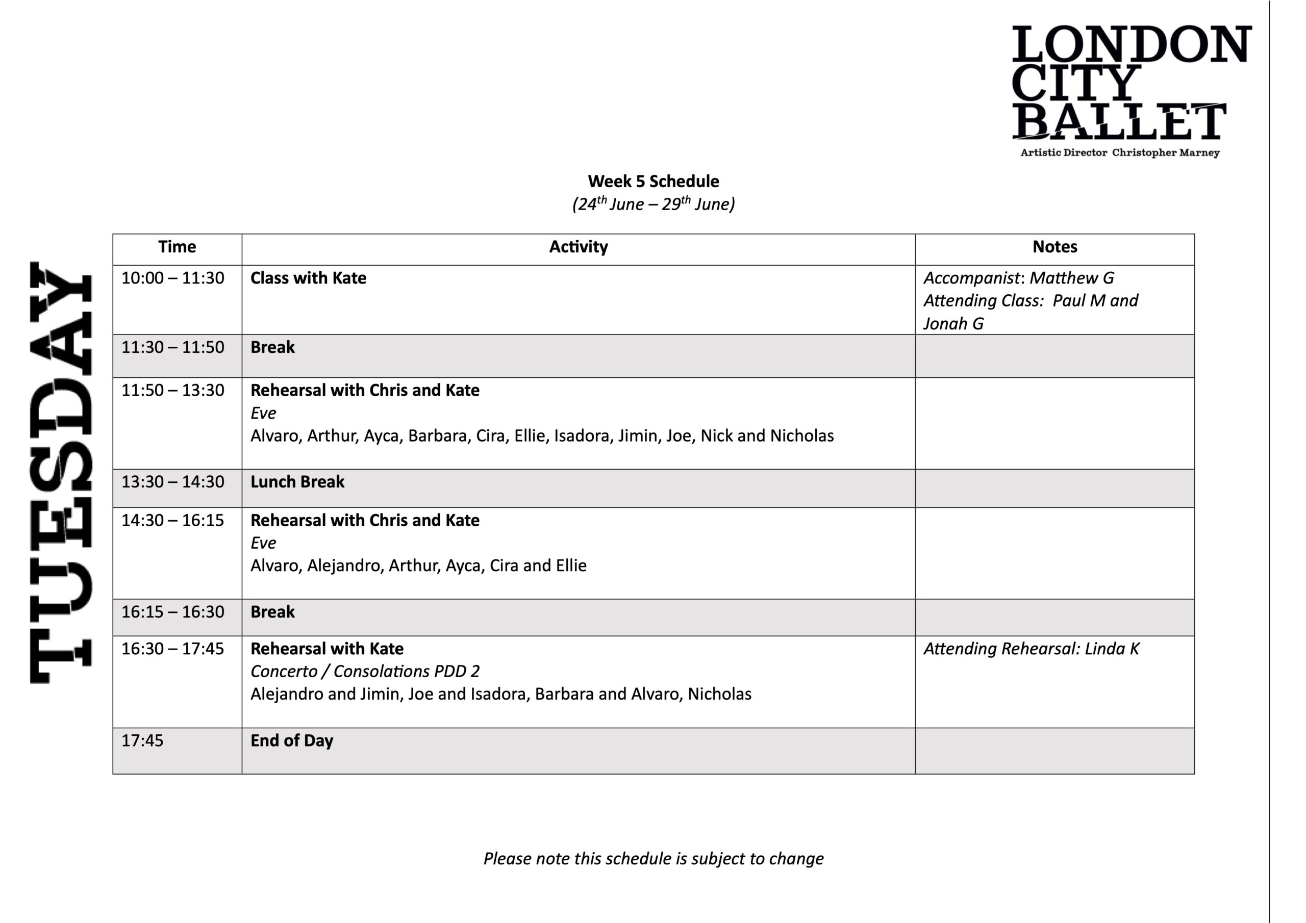 Schedule | London City Ballet
